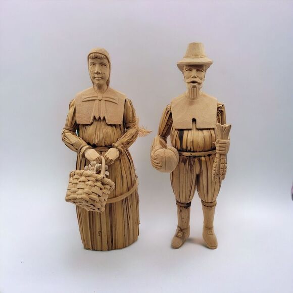 Pilgrim | Holiday | Thanksgiving Pilgrims Set Of 2 Carved Corn Husk ...